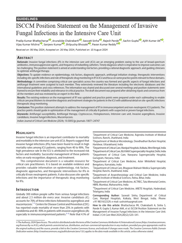 Isccm Fungal Infections | PDF | Intensive Care Medicine | Candidiasis