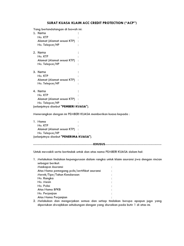 Surat Kuasa Klaim Acp | PDF