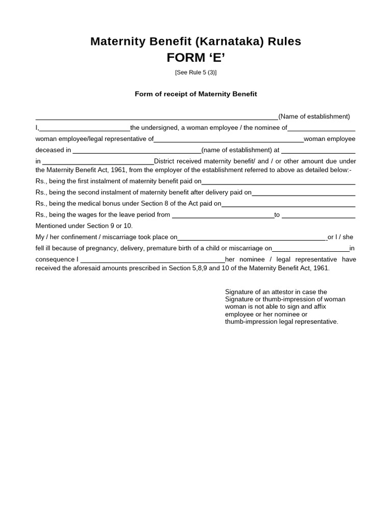 Karnataka Maternity Benefit Receipt Form | PDF