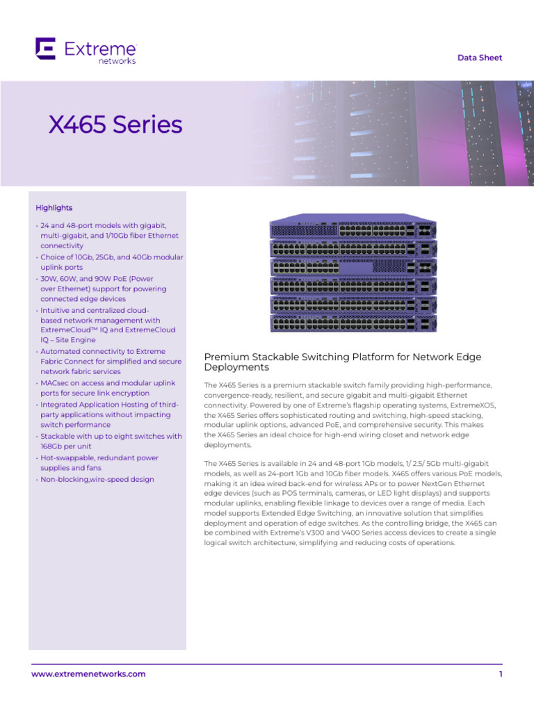 X465 DS X465 1 en-US Extreme Datasheet | PDF | Network Switch ...