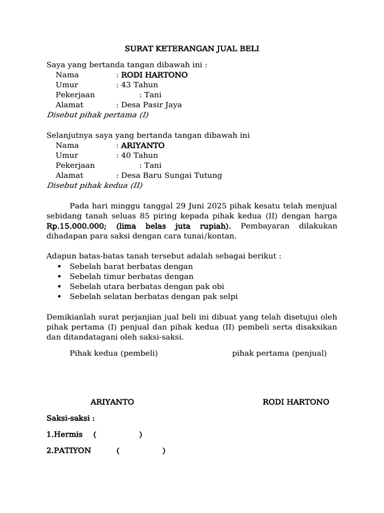 Surat Keterangan Jual Beli | PDF