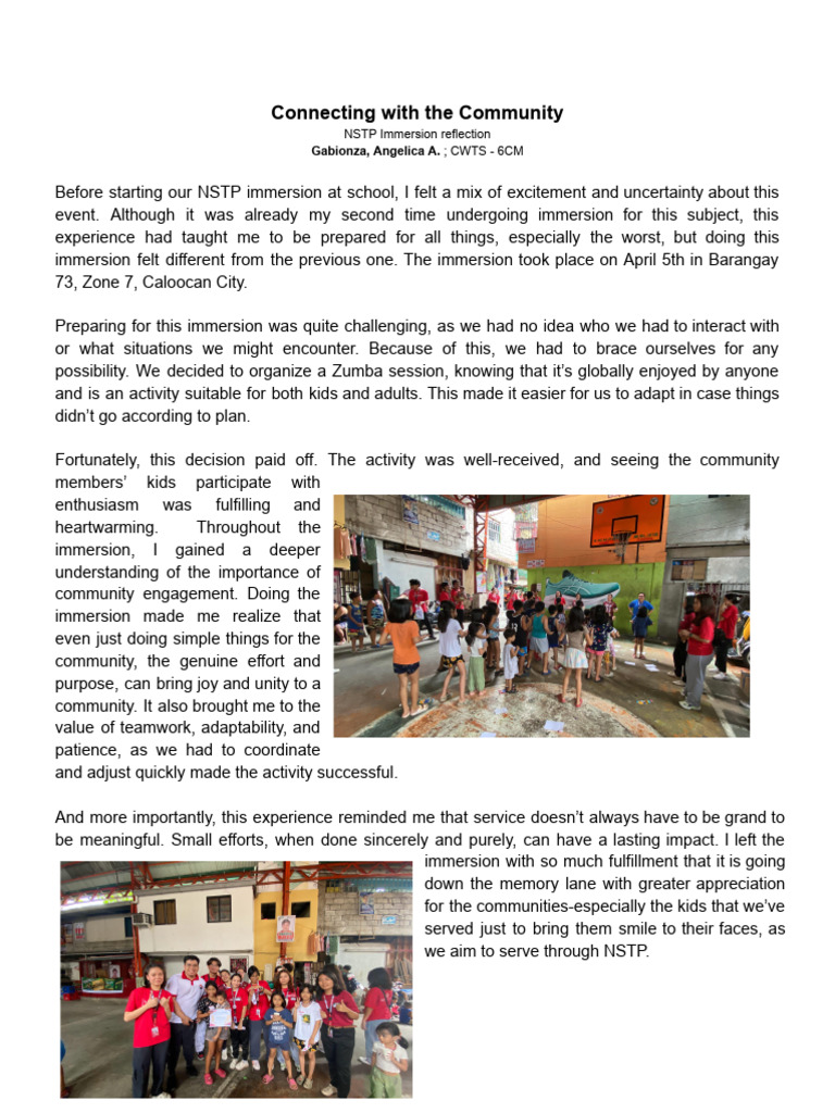 Gabionza, Angelica NSTP Immersion Reflection | PDF