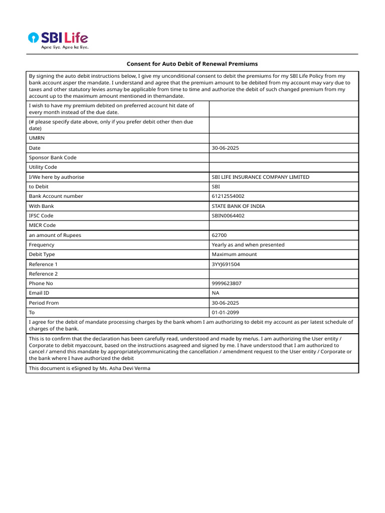 3YYJ691504 Auto Mandate | PDF | Insurance | Debit Card