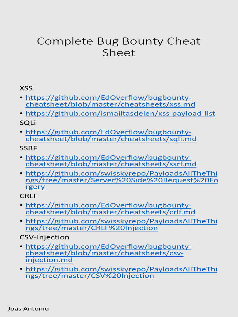 Complete Bug Bounty Cheat Sheet | PDF | Computer Security Exploits | Computer Security