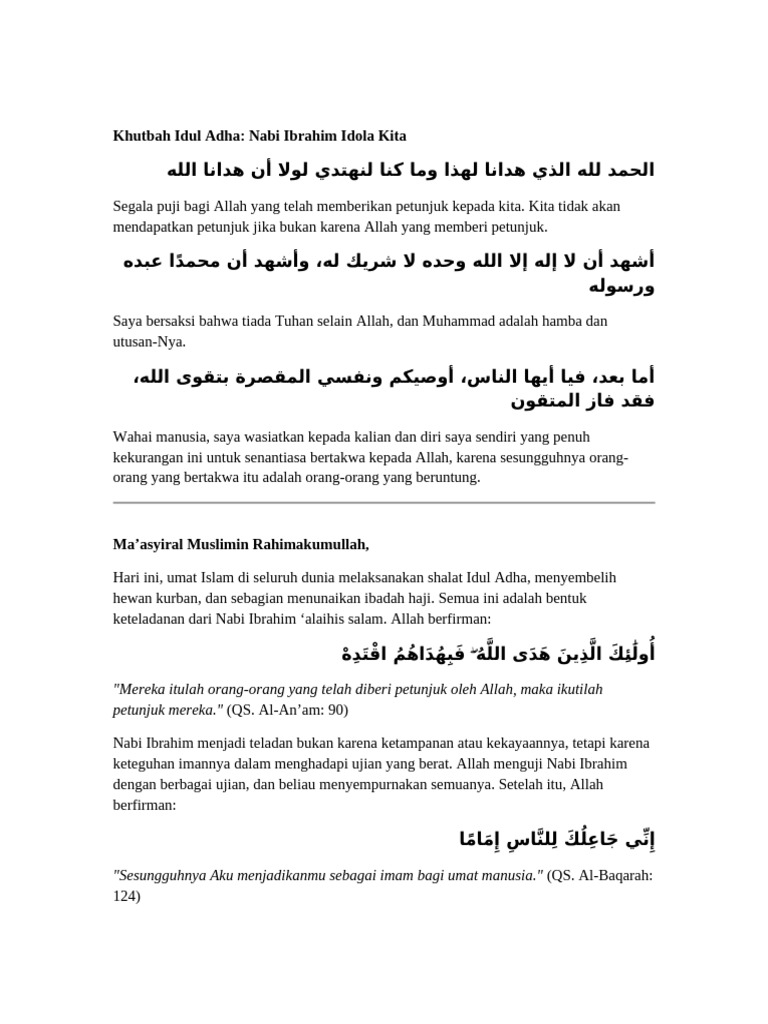 Khutbah Idul Adha Nabi Ibrahim | PDF