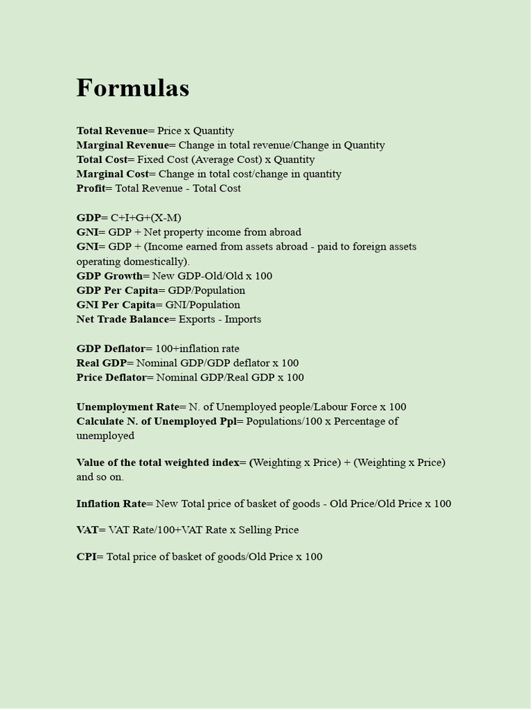 Econ Formulas | PDF