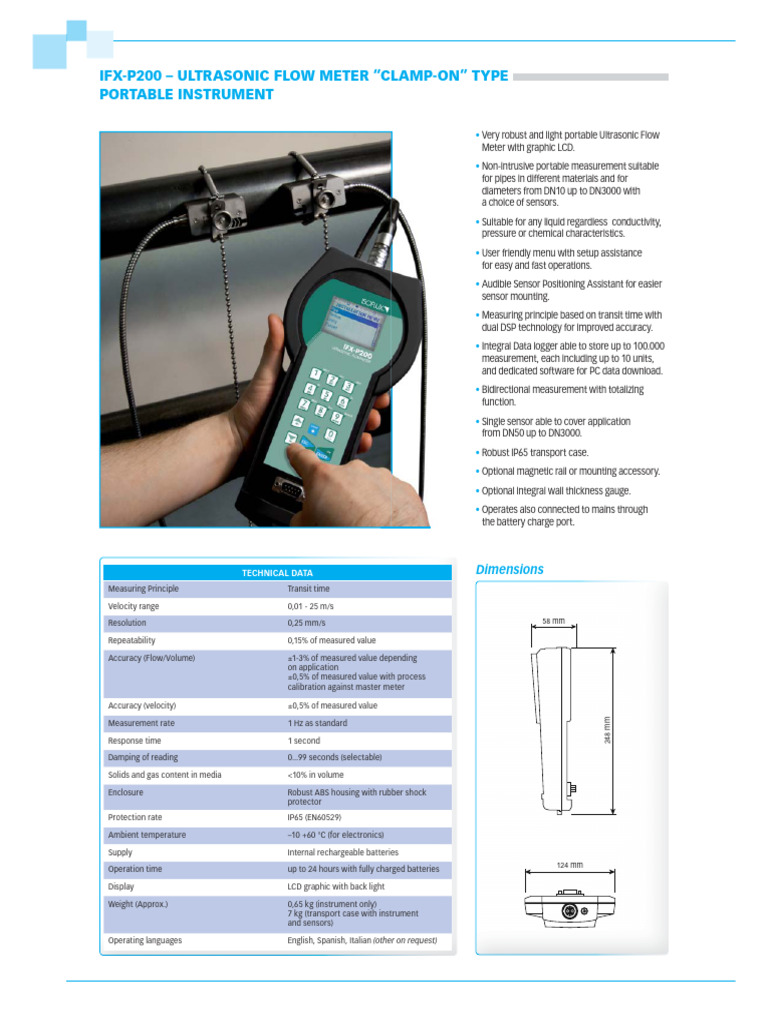 Portable Clamp-On Flow Meter IFX-P200 ISOFLUX | PDF | Flow Measurement ...
