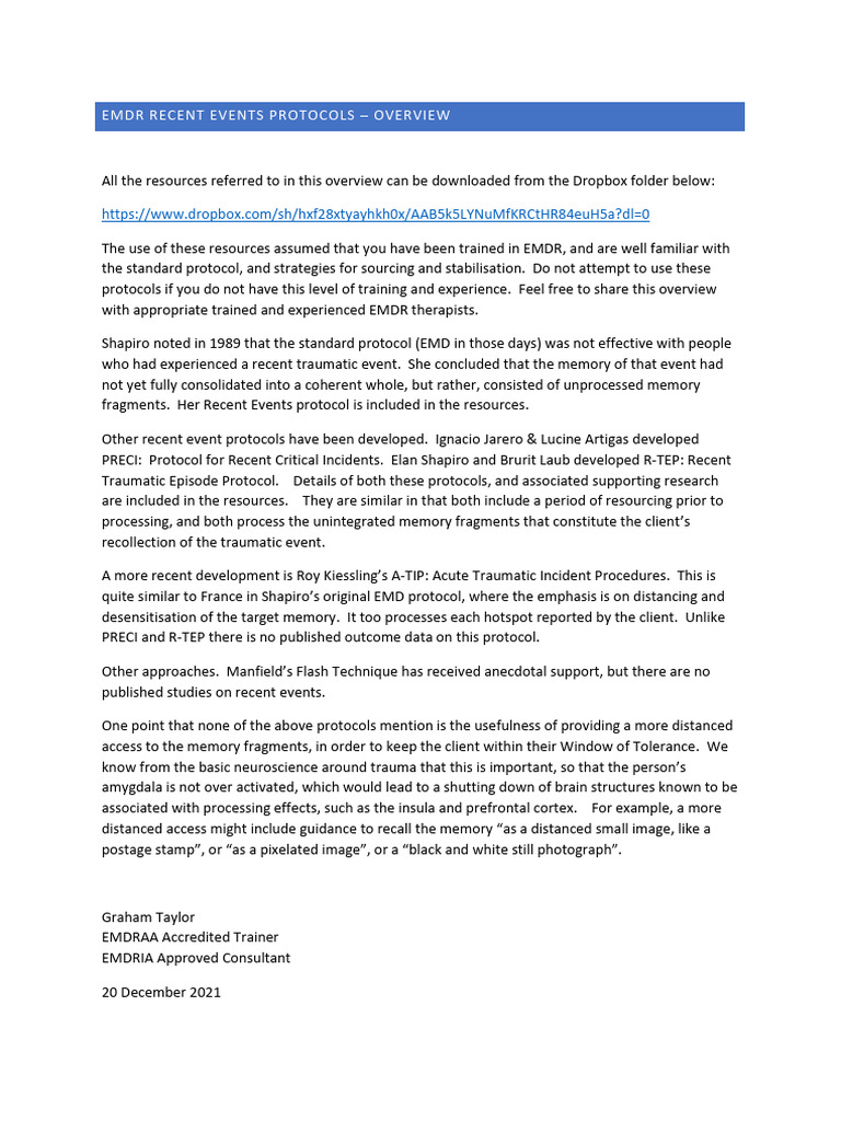 EMDR Recent Events Protocols Overview | PDF | Eye Movement ...