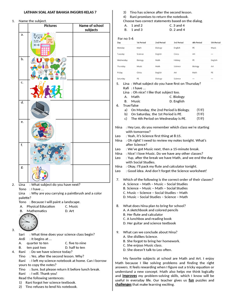 Latihan Soal Asat Bahasa Inggris Kelas 7 | PDF | Learning Styles