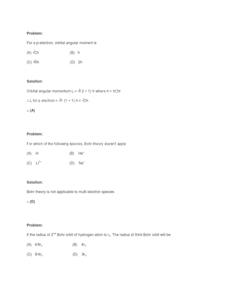 Atomic Structure Problems | PDF | Electron | Atomic Orbital