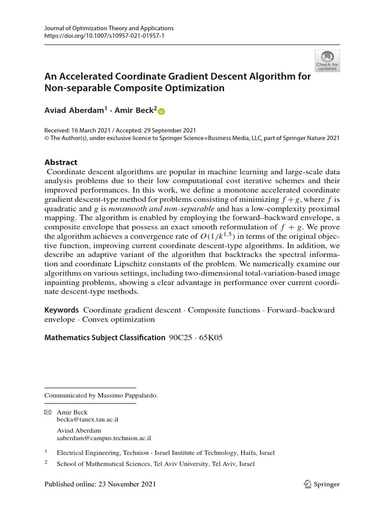 An Accelerated Coordinate Gradient Descent Algorithm For | PDF | Mathematical Optimization ...