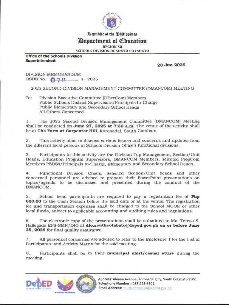 DM OSDS No. 078, S. 2025-2025 SECOND DIVISION MANAGEMENT COMMITTEE ...
