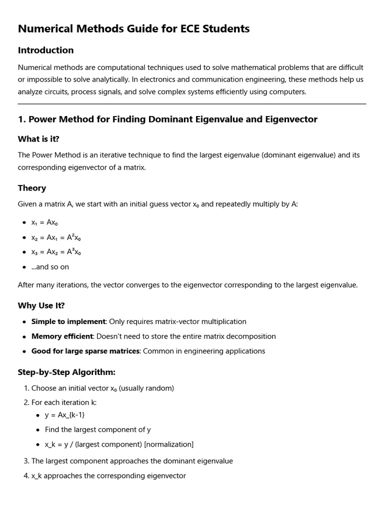 Comprehensive Guide to Numerical Methods for ECE Students (Theory Claude) | PDF | Eigenvalues ...
