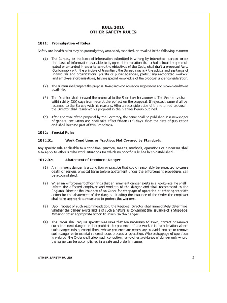 Rule 1010: Imminent Danger Protocol | PDF | Occupational Safety And ...