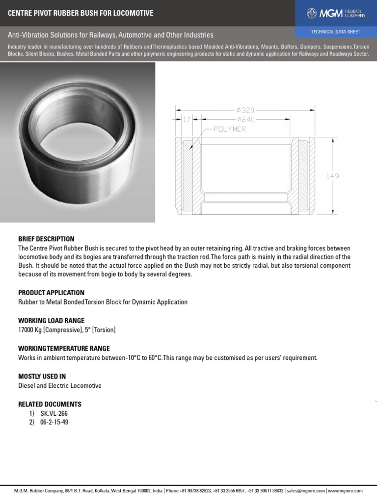 Centre Pivot Rubber Bush for Locomotives | PDF