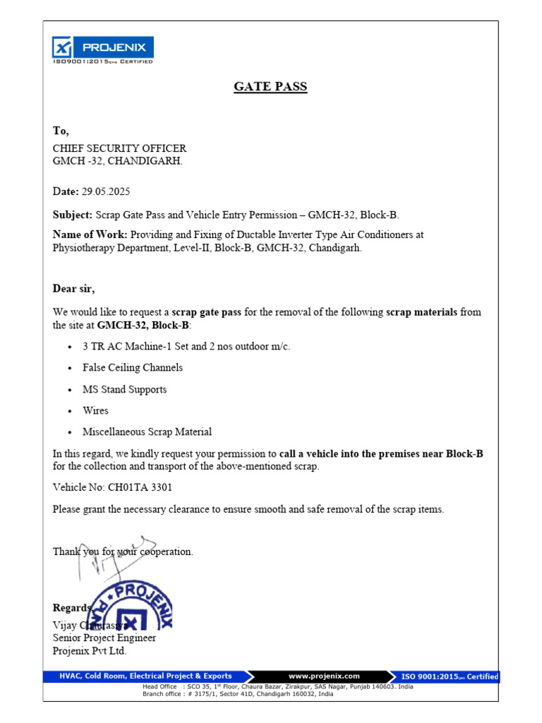 Scrap Gate Pass Request for GMCH-32 | PDF
