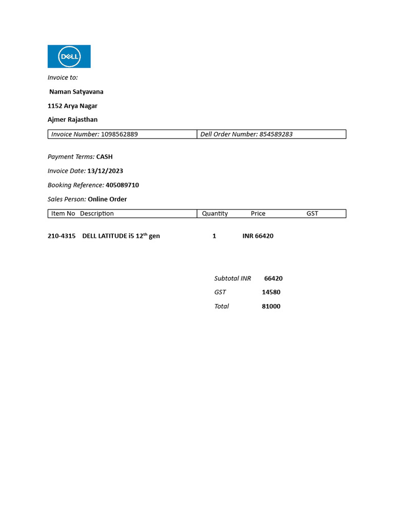 Dell Latitude Invoice | PDF