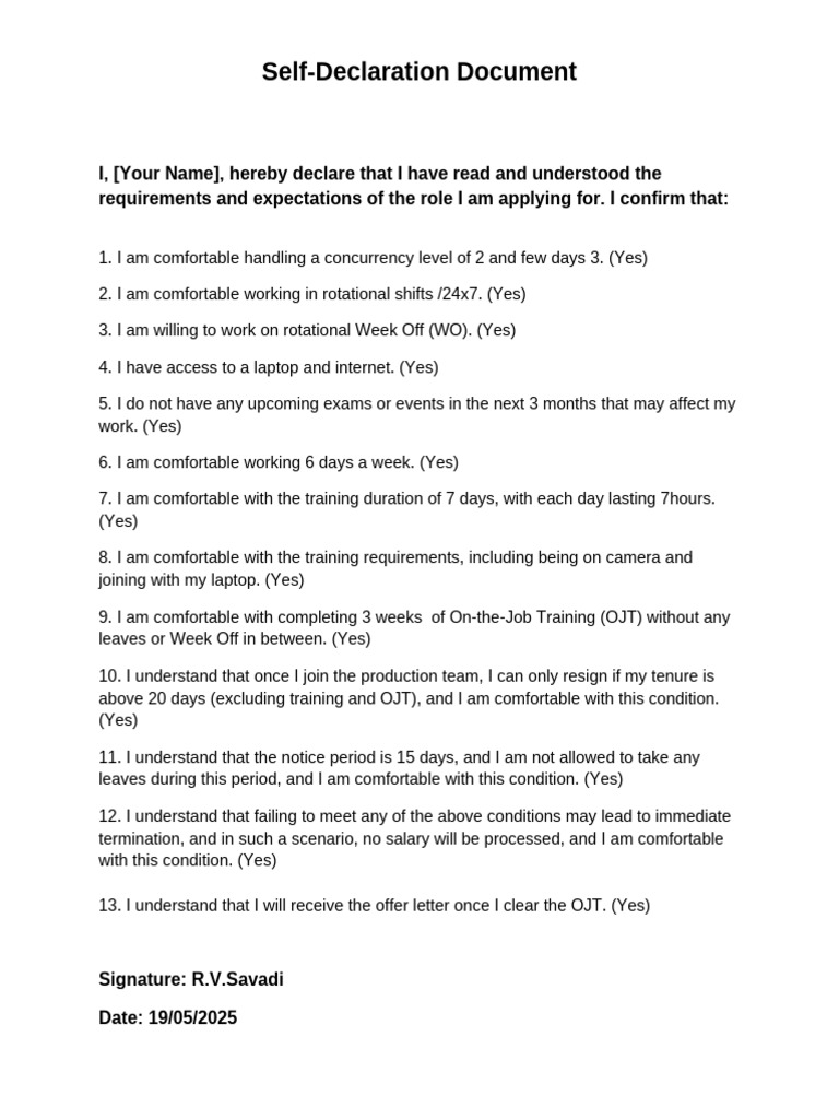 Self Declaration Form V5-1 | PDF