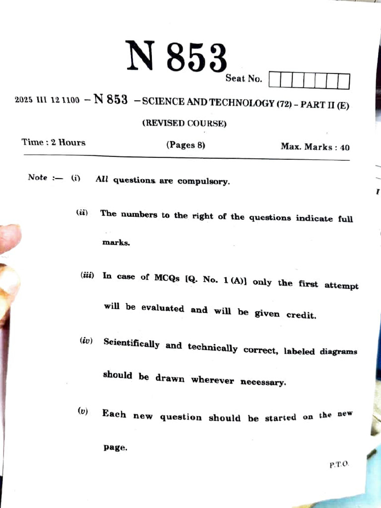 Maharashtra SSC Science 2 Question Paper 2025 | PDF | Biology