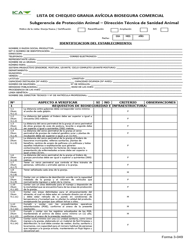 Chequeo Bioseguridad Granja Avícola | PDF | Avicultura | Granjas