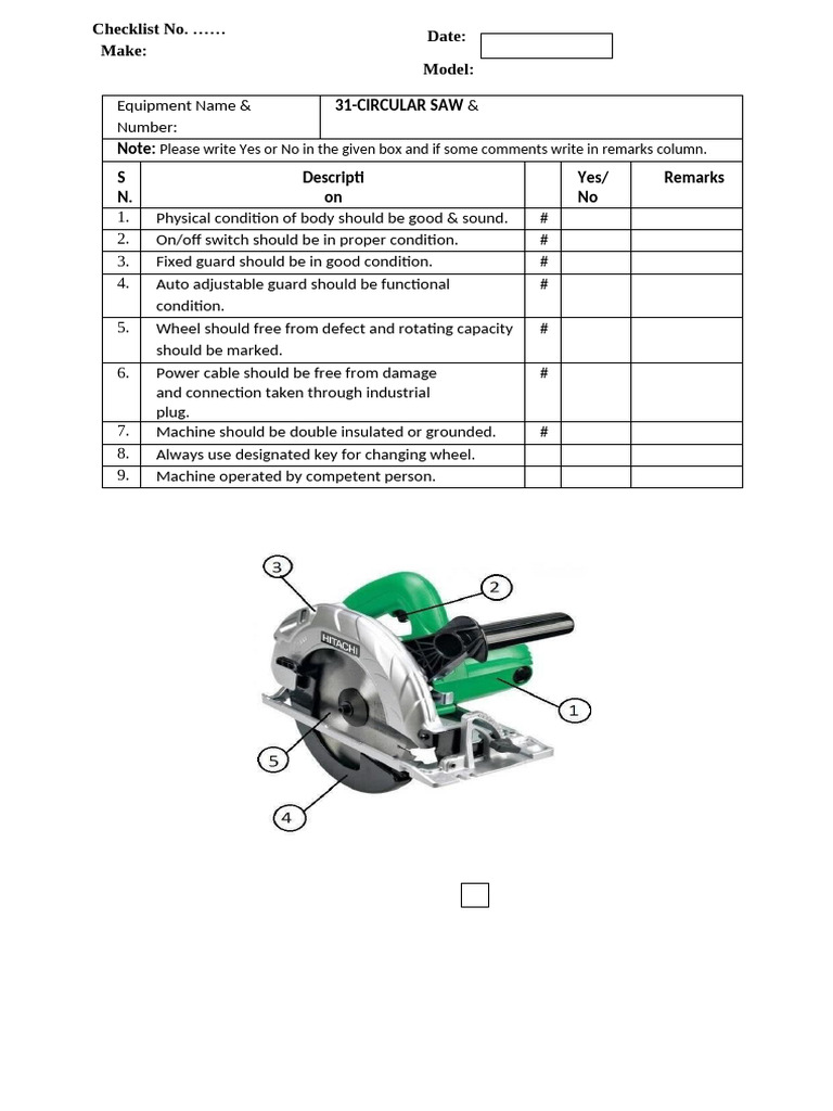 Checklist Circular Saw | PDF