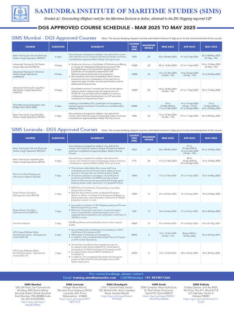 SIMS Maritime Training Price List 2025 | PDF | Sailor | Watercraft