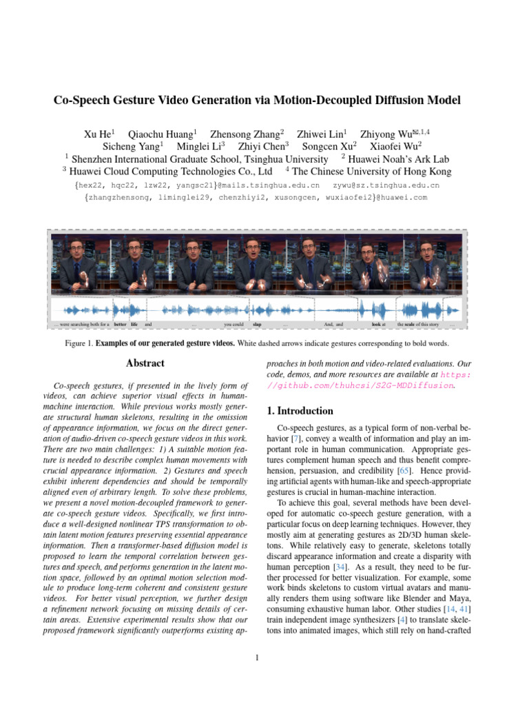 Co-Speech Gesture Video Generation Via Motion-Decoupled Diffusion Model | PDF