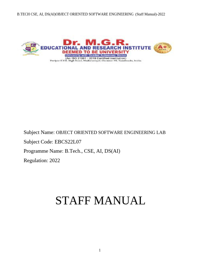 OOSE Lab Manual-Staff Manual - 2022 Regulation | PDF | Microsoft Access | Databases