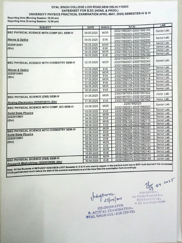 Physics Date Sheet Practical Exam April May 2025 | PDF | Physics | Applied And Interdisciplinary ...
