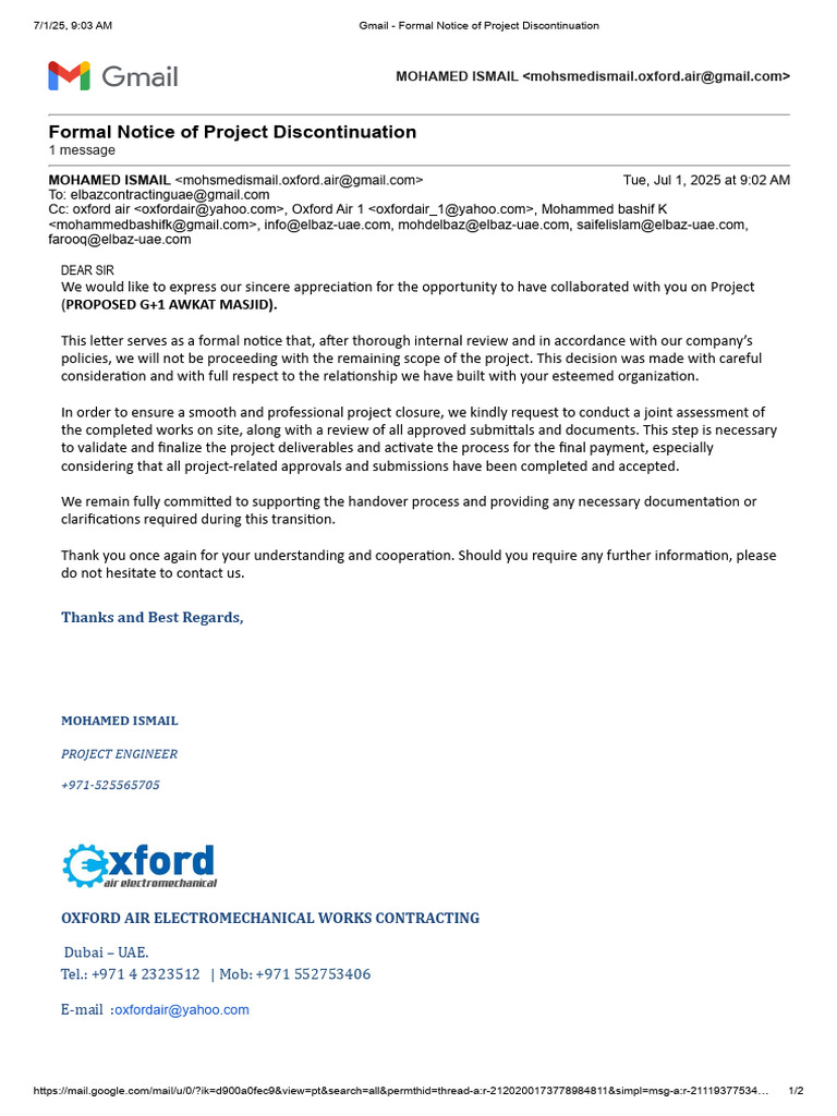 Project Discontinuation Notice | PDF