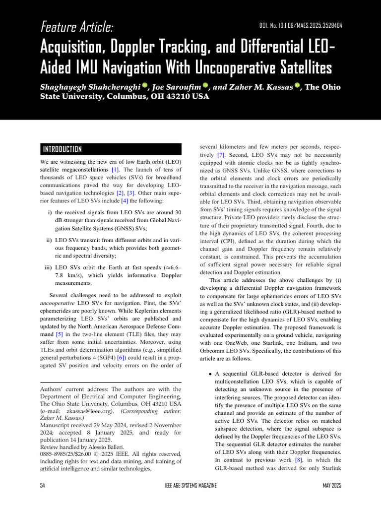 LEO Satellite Navigation Using Doppler IMU | PDF | Modulation | Electronics