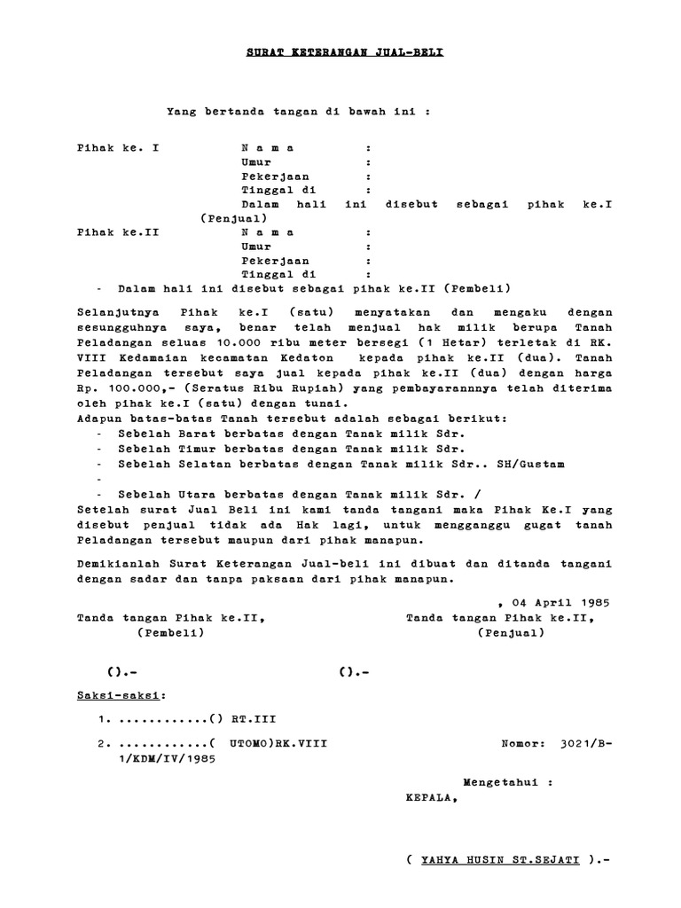 Surat Keterangan Jual Beli Jadul | PDF