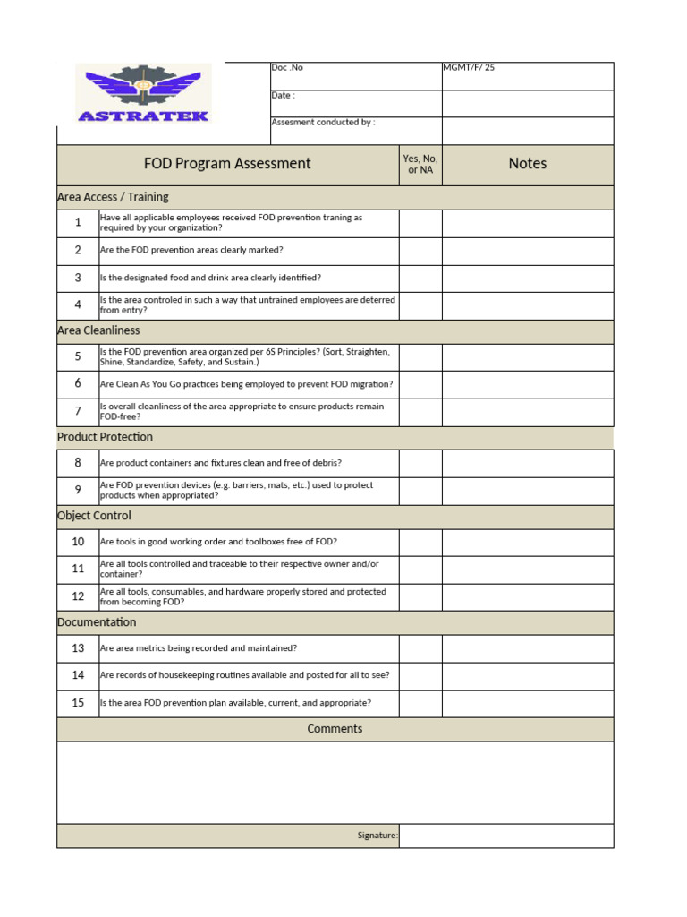 FOD Prevention Program Assessment Checklist | PDF