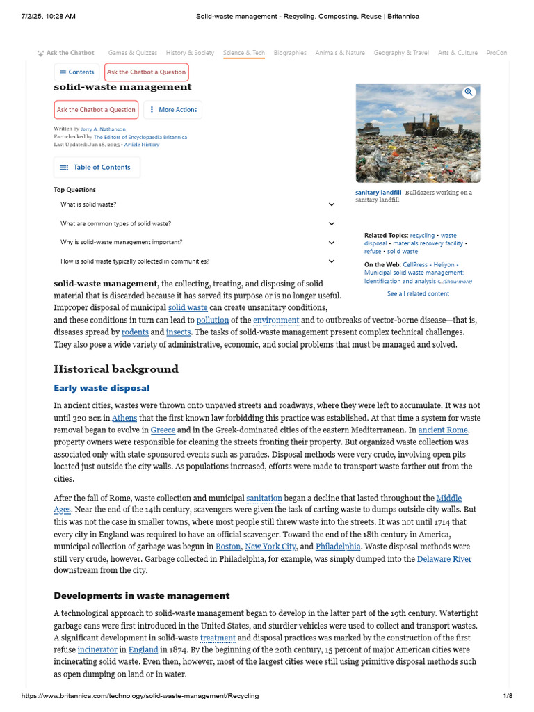 Solid-Waste Management - Recycling, Composting, Reuse - Britannica | PDF | Municipal Solid Waste ...