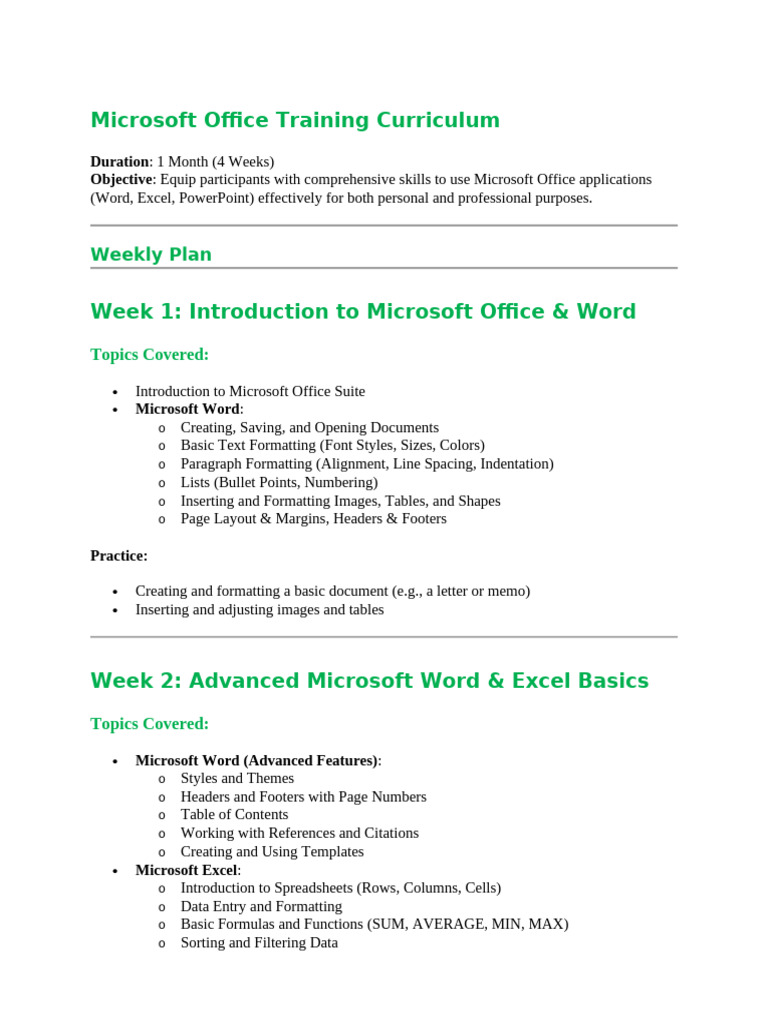 Microsoft Office Training Curriculum | PDF | Microsoft Excel ...