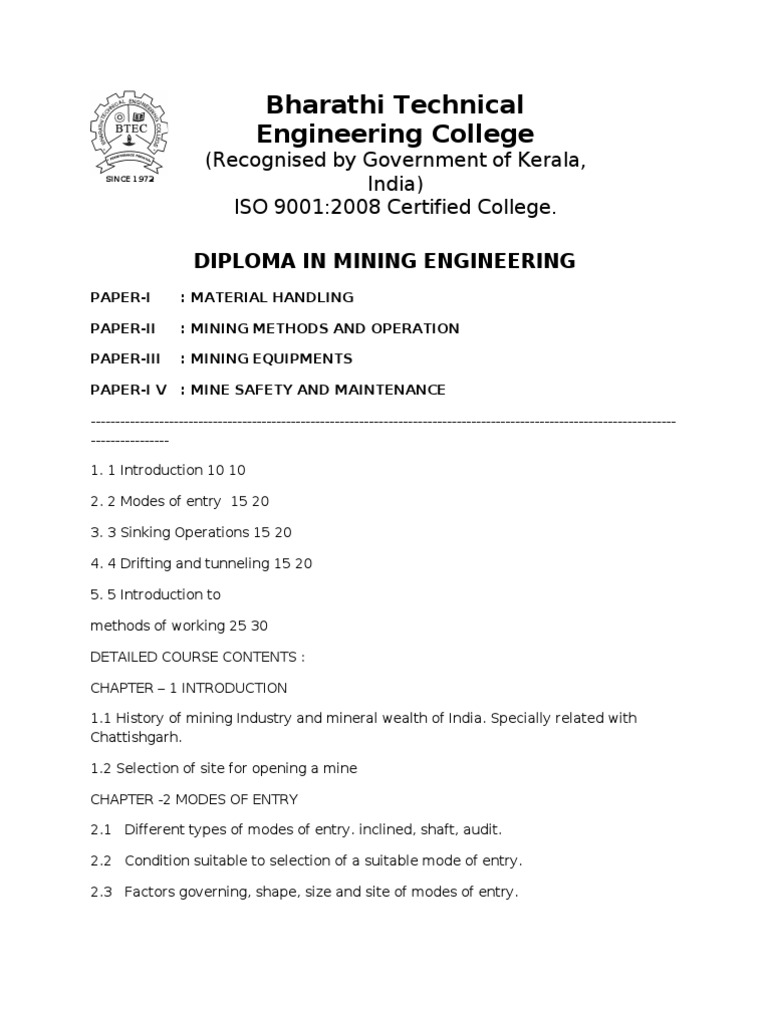 Mining Engineering Syllabus | PDF | Surveying | Compass
