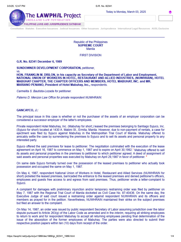 Sundowner Dev. Corp. vs. Drilon | PDF | Injunction | Complaint