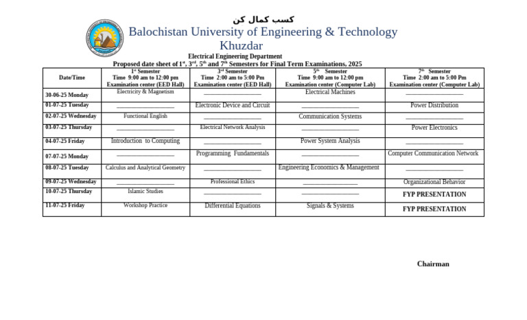 Proposed Exam Datesheet 2025 | PDF | Mathematical Analysis | Engineering
