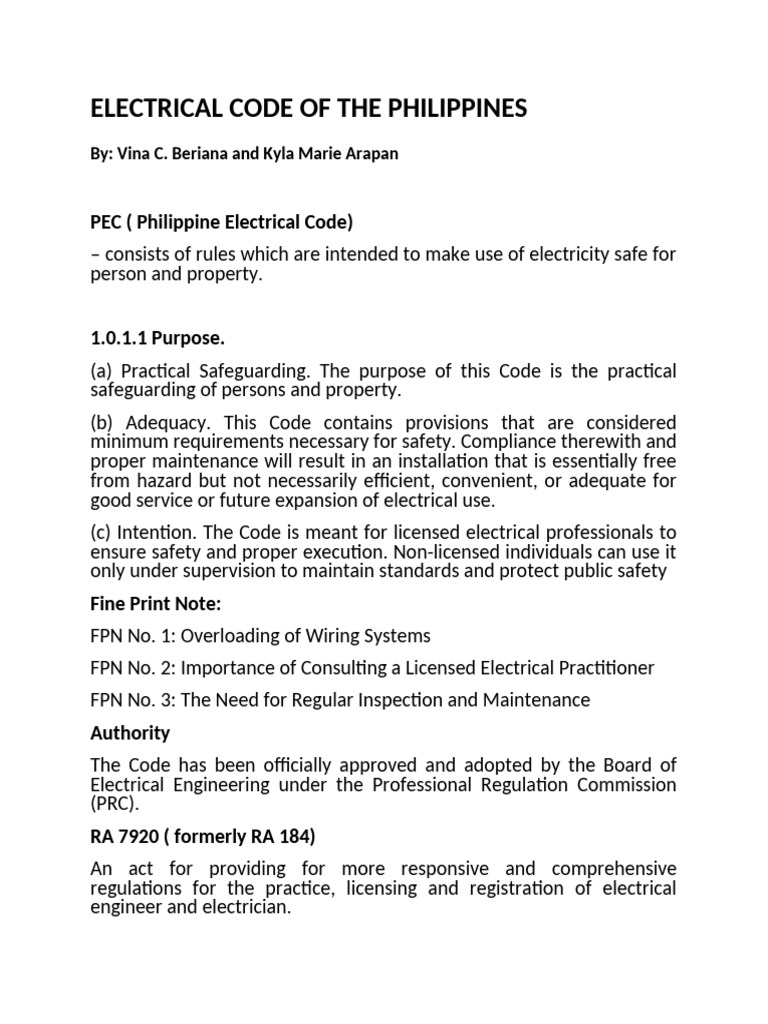 Philippine Electrical Code Overview | PDF | Safety | Electrical Wiring