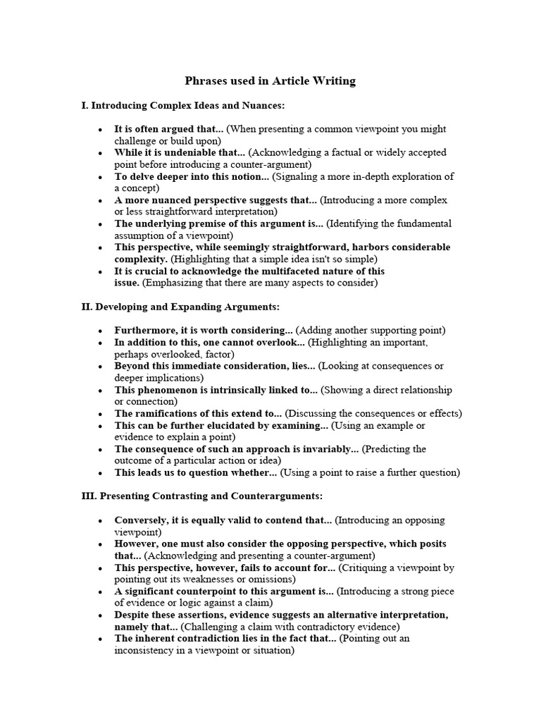 Effective Phrases for Article Writing | PDF | Tourism | Argument