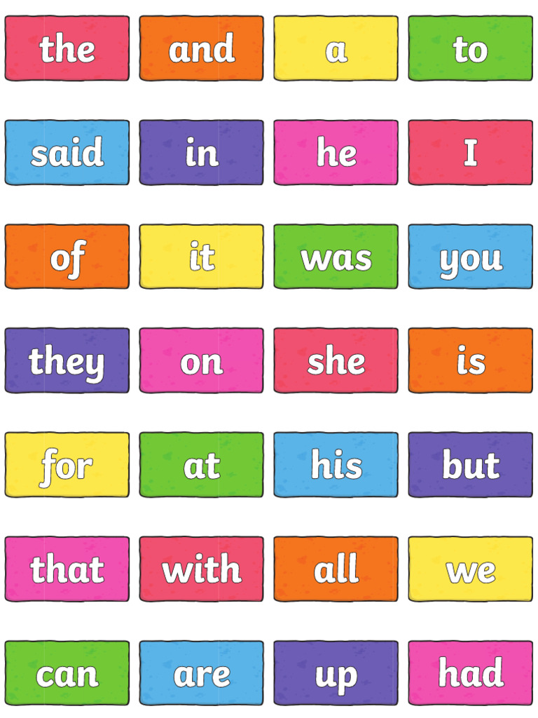 100 High Frequency Words On Multicoloured Bricks | PDF
