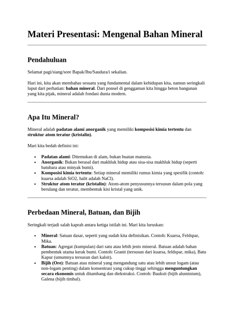 Materi Presentasi Bahan Mineral | PDF