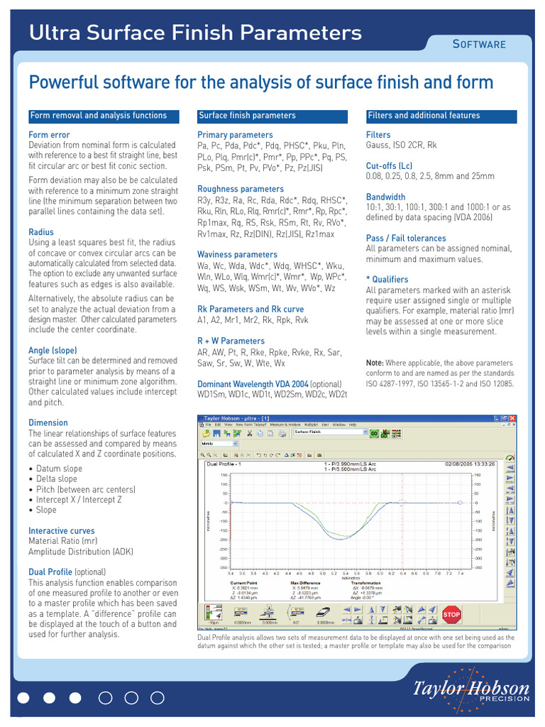 Brochure Ultra Surface Parameters | PDF | Surface Roughness | Shape