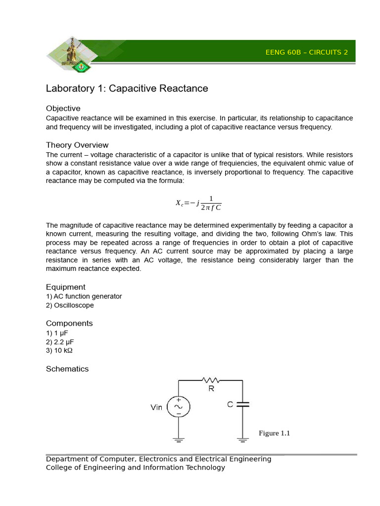 Lab1 Capacitive Reactance | PDF | Capacitor | Electrical Network
