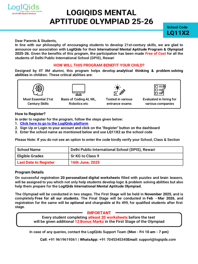 Delhi Public International School (DPIS), Rewari (LQ11X2) | PDF