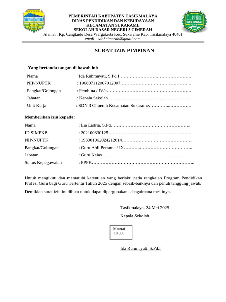 Surat Izin Program Pendidikan Guru 2025 | PDF