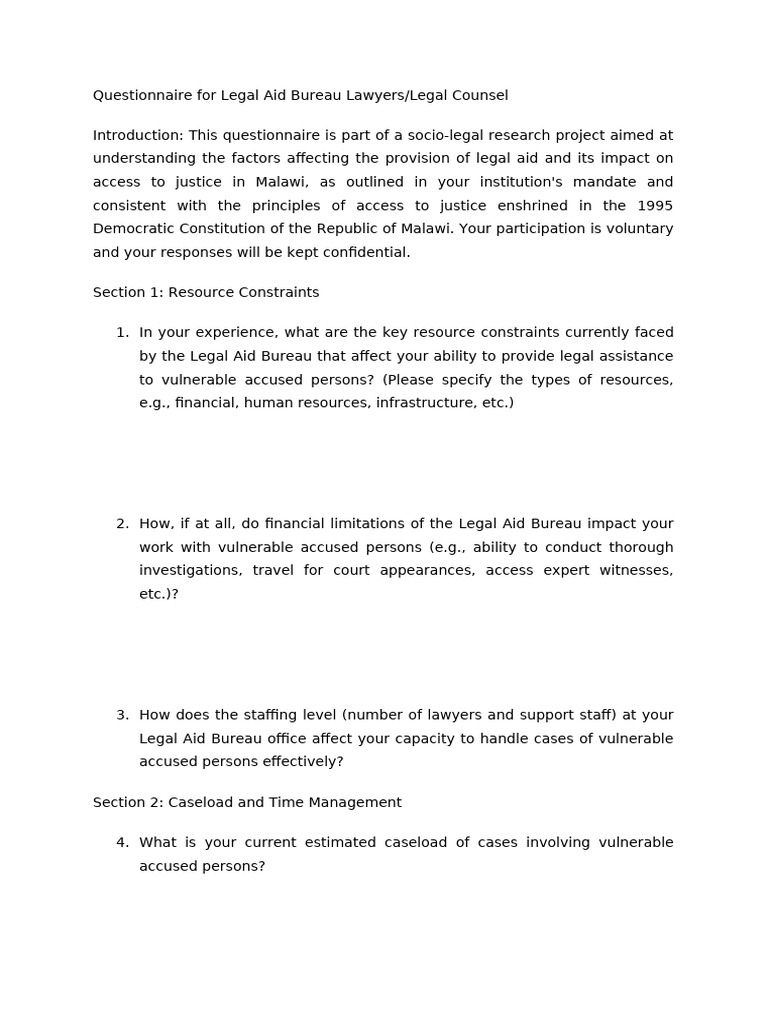 Questionnaire For Legal Aid Bureau Lawyers | PDF | Legal Aid | Justice