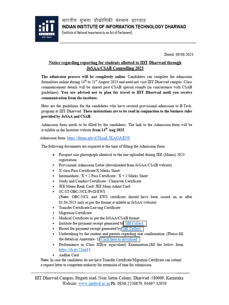 Btech Admission Guidelines 2023 | PDF | Fee | Payments