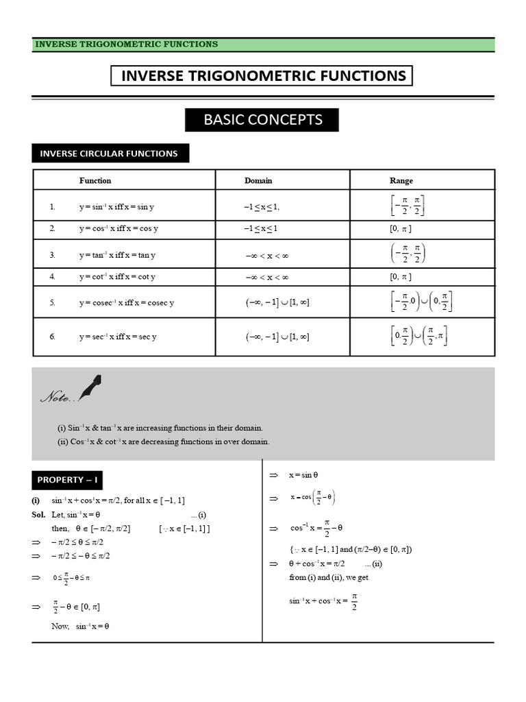 Inverse Trigonometric Functions Guide | PDF | Trigonometric Functions ...