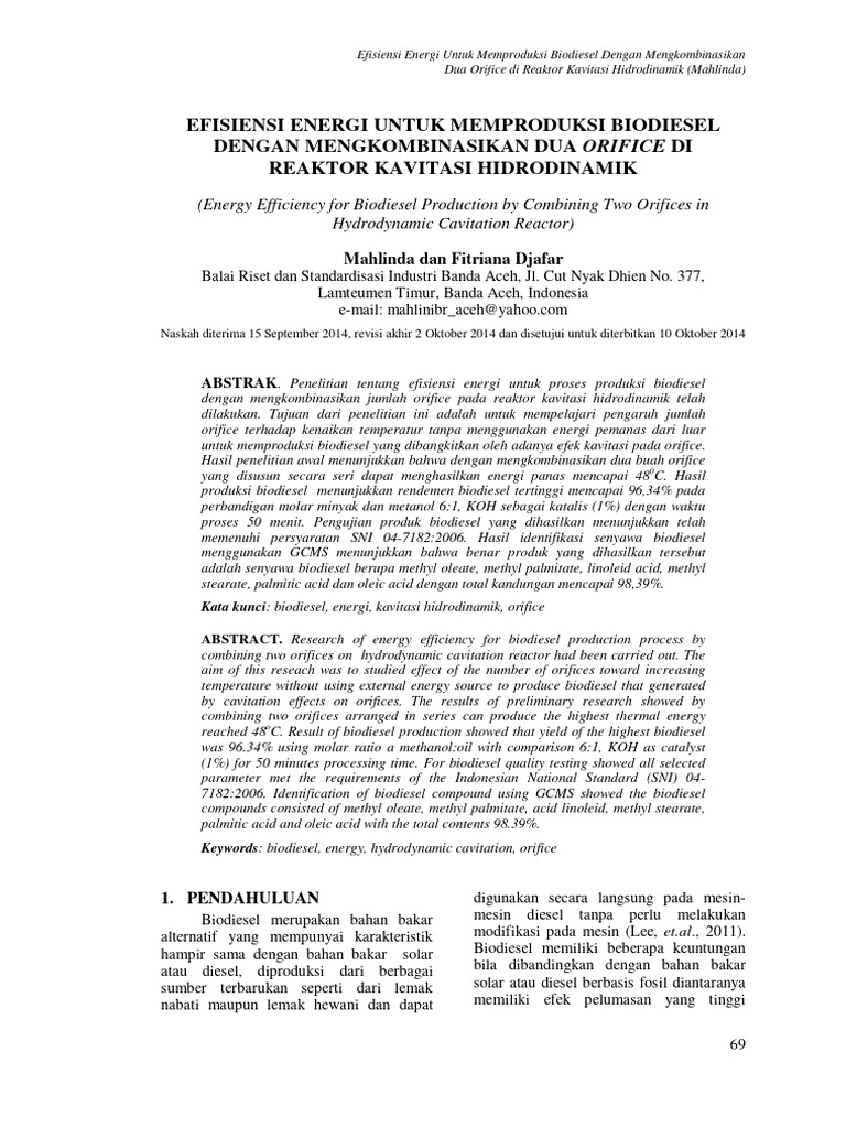 Efisiensi Energi Produksi Biodiesel | PDF